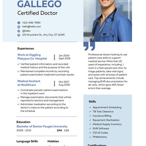 Doctor Resume Template, Professional Resume Template, Medical Resume ...