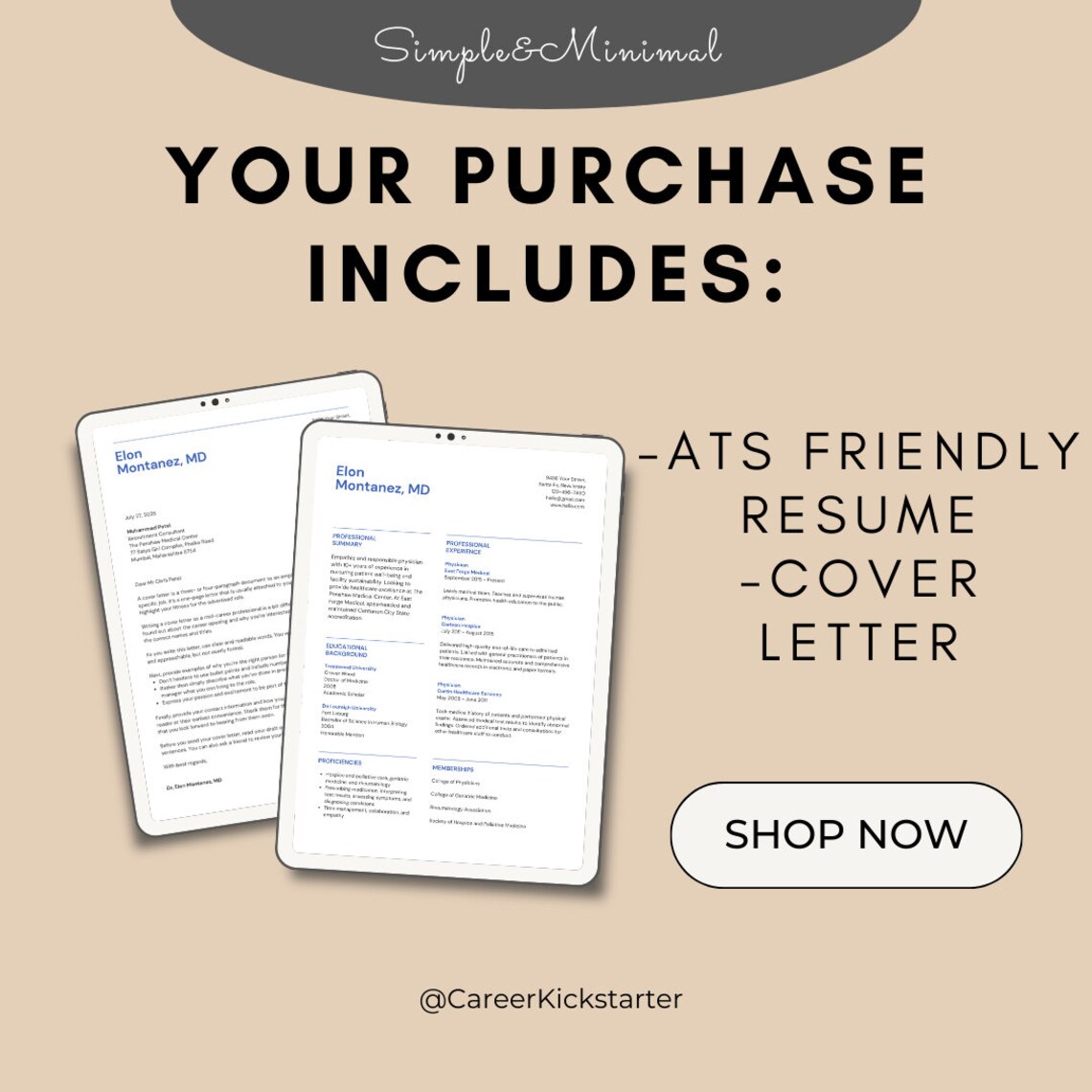 ATS Friendly Resume Template, With Cover Letter, Professional Resume ...