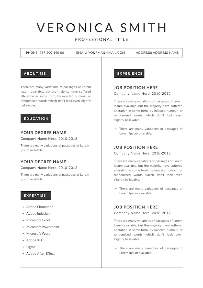 Minimalist Resume Template, Professional Resume Template, Simple Resume ...
