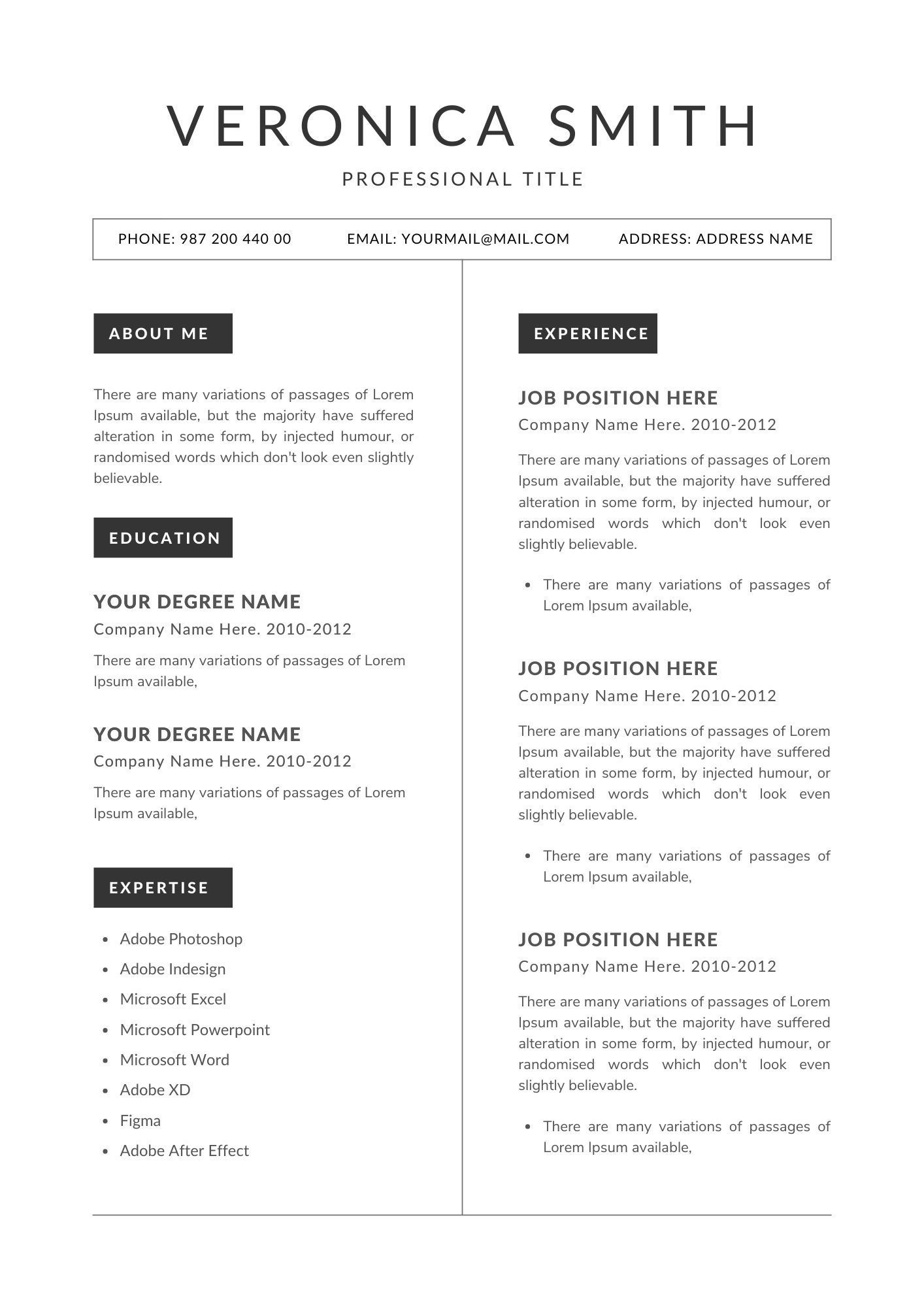 Minimalist Resume Template, Professional Resume Template, Simple Resume ...