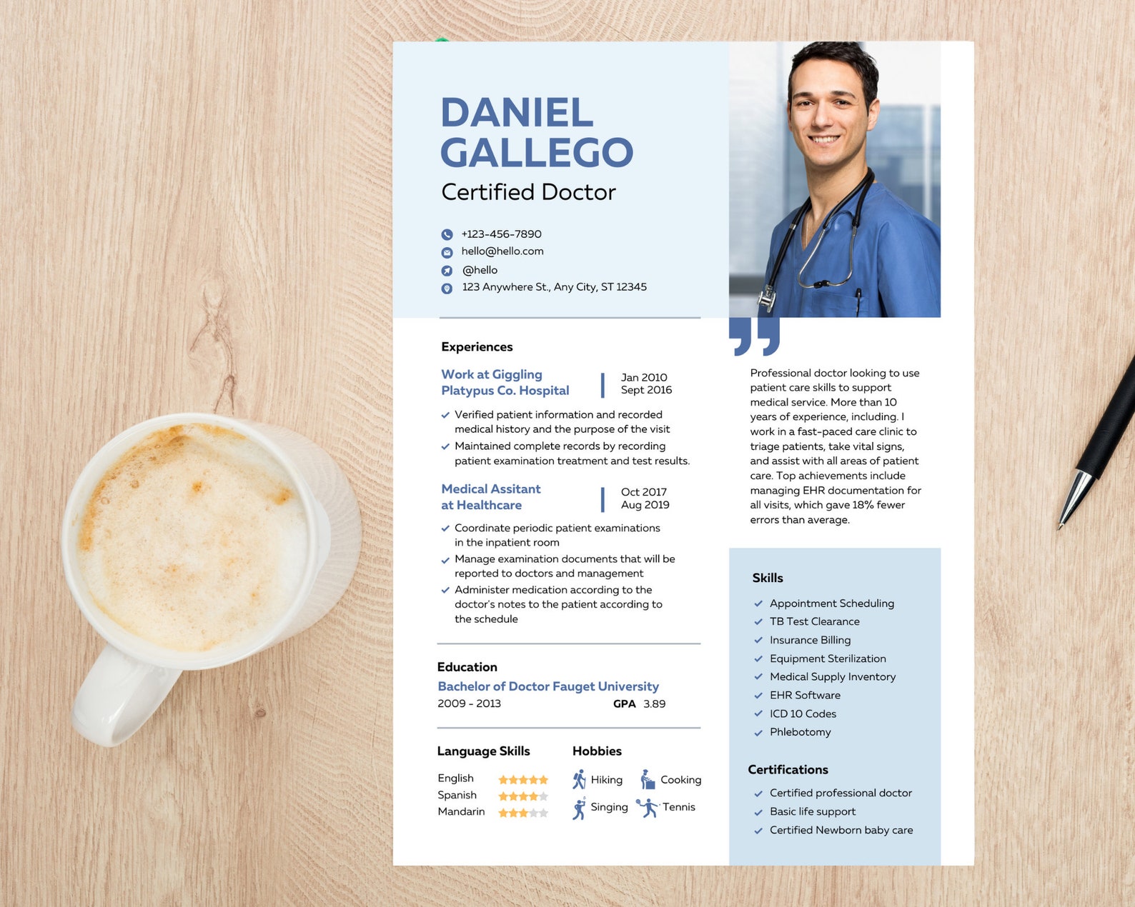 Doctor Resume Template, Professional Resume Template, Medical Resume ...