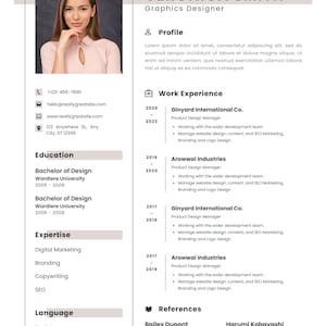 Minimalist Headshot Resume, Professional Resume Template, Simple Resume ...