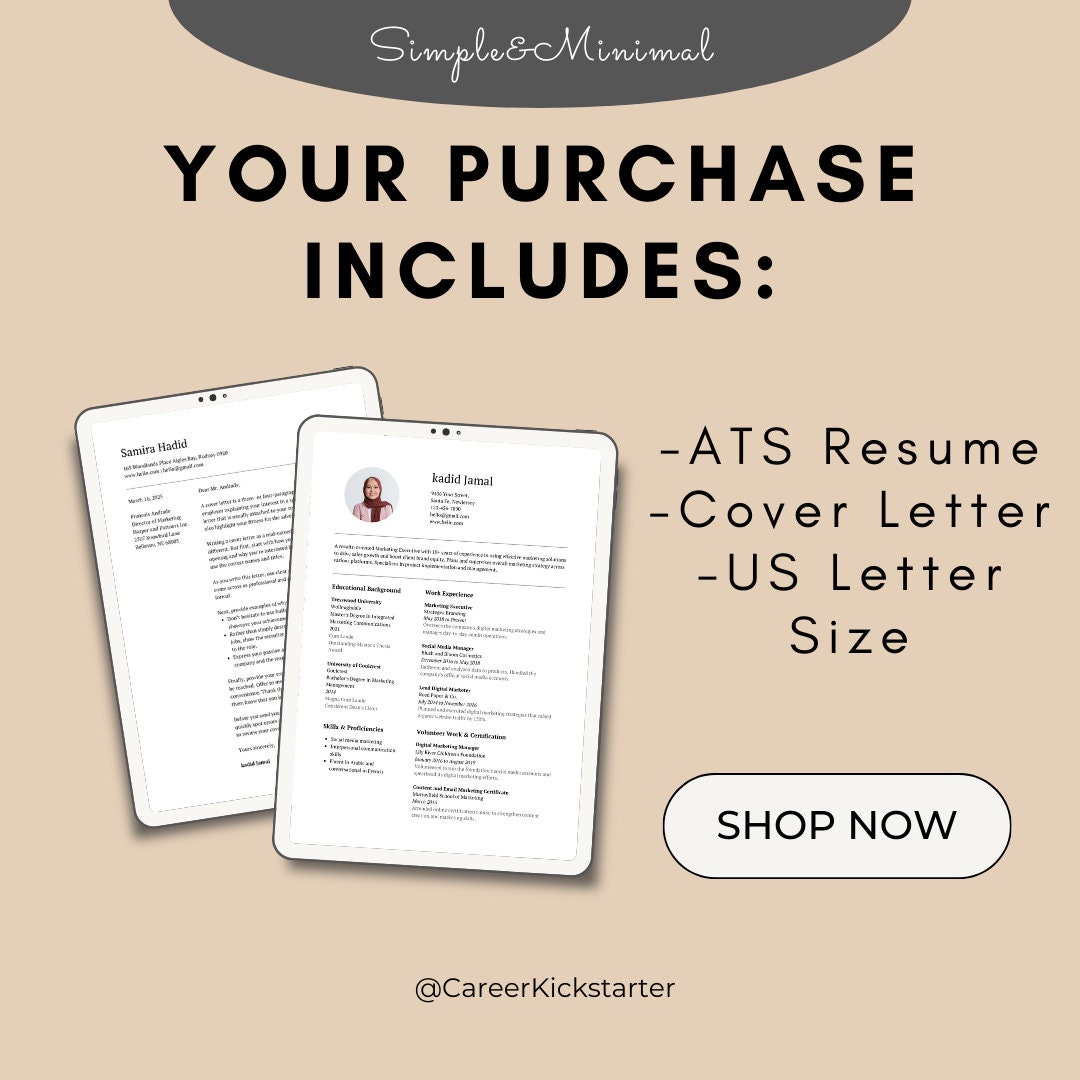 ATS Friendly Resume Template, With Cover Letter, Professional Resume ...