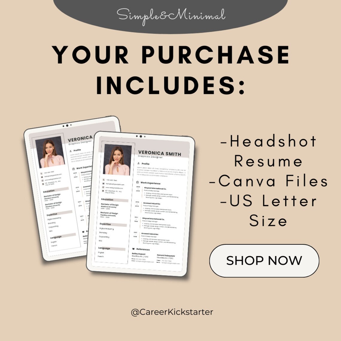 Minimalist Headshot Resume, Professional Resume Template, Simple Resume ...
