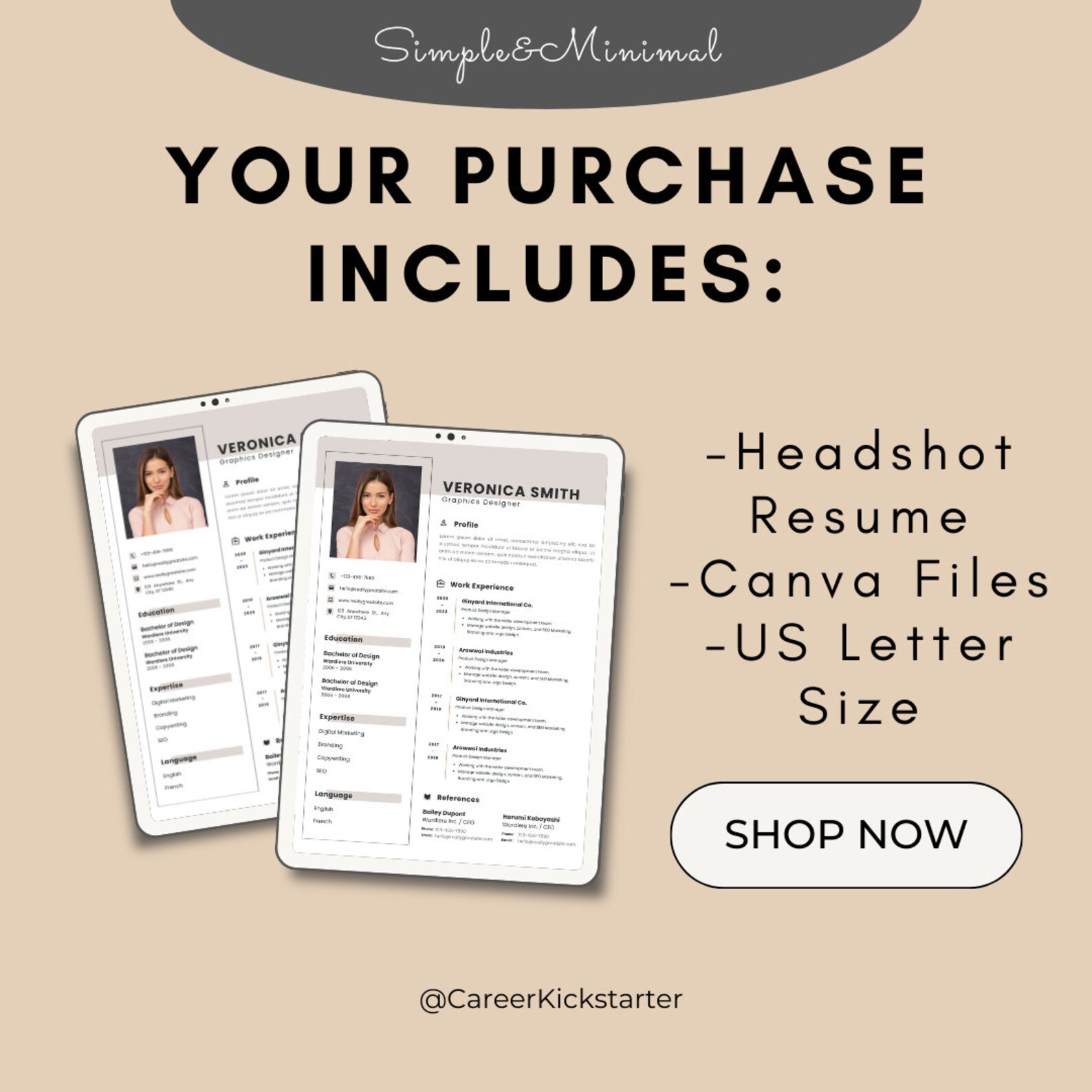 Minimalist Headshot Resume, Professional Resume Template, Simple Resume ...