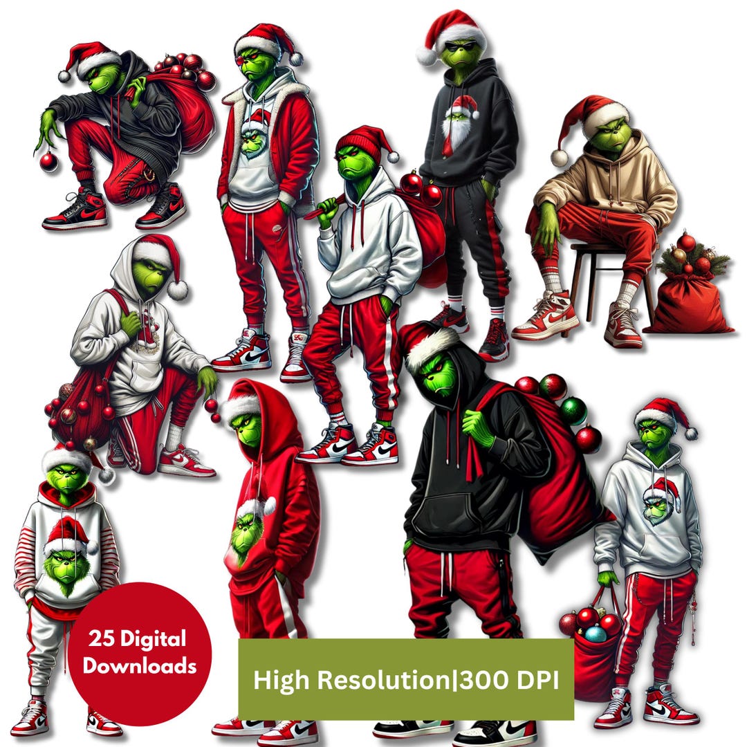 Grinch Christmas Clipart | Urban Holiday PNG Set (digital Download) - Etsy