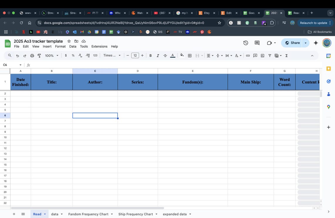 2025 AO3 Reading Tracker | Digital Fanfiction Tracker | Google Sheets ...