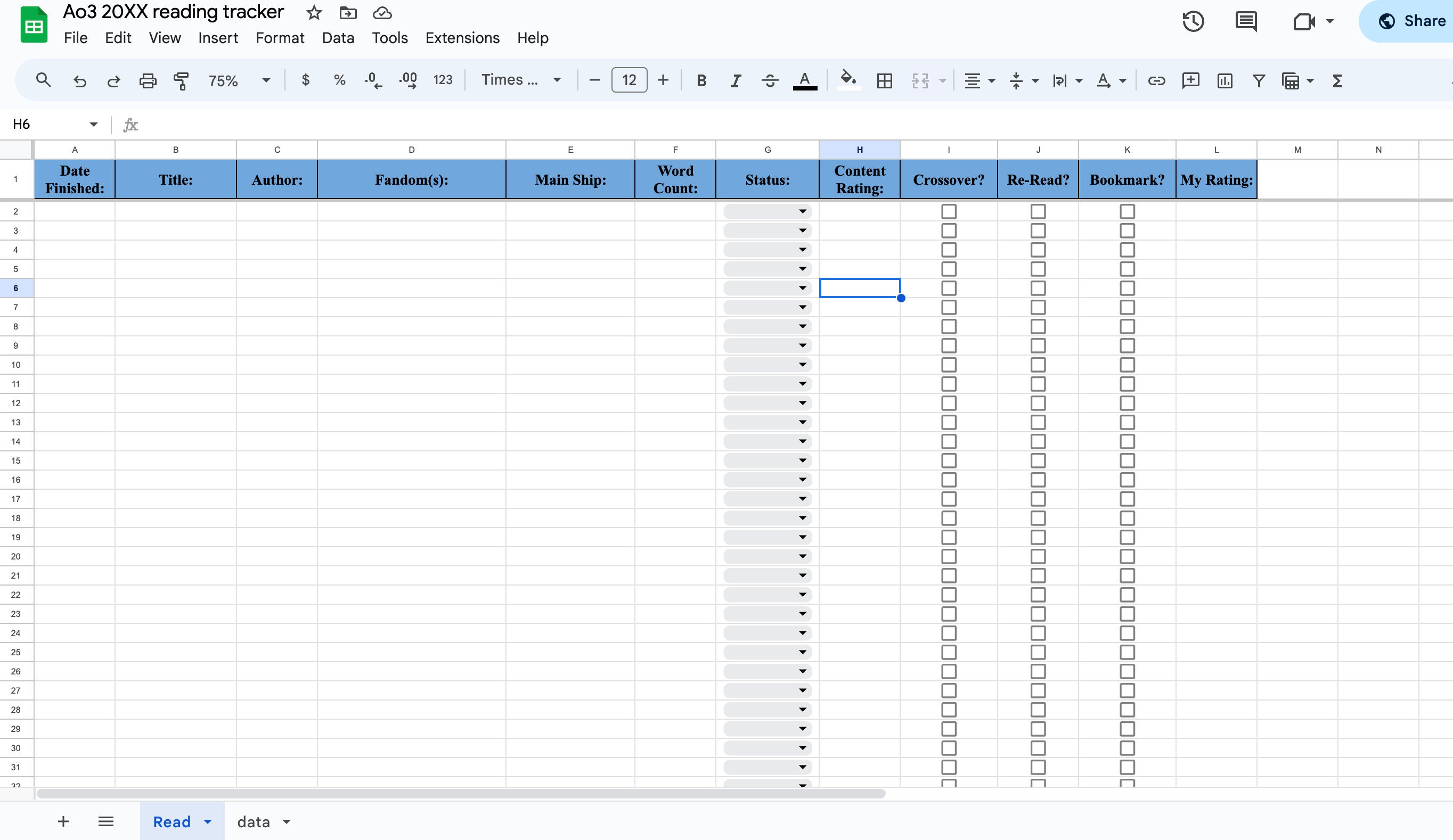 Reading Tracker Spreadsheet - Ao3 Version - Etsy UK