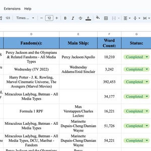 Reading Tracker Spreadsheet - Ao3 Version - Etsy UK