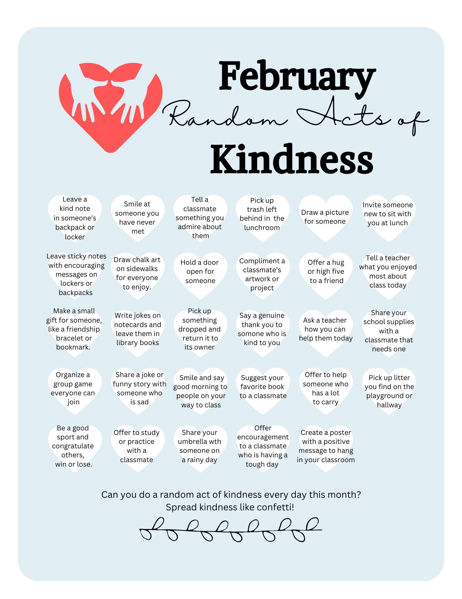 February Random Acts of Kindness Activites - Etsy