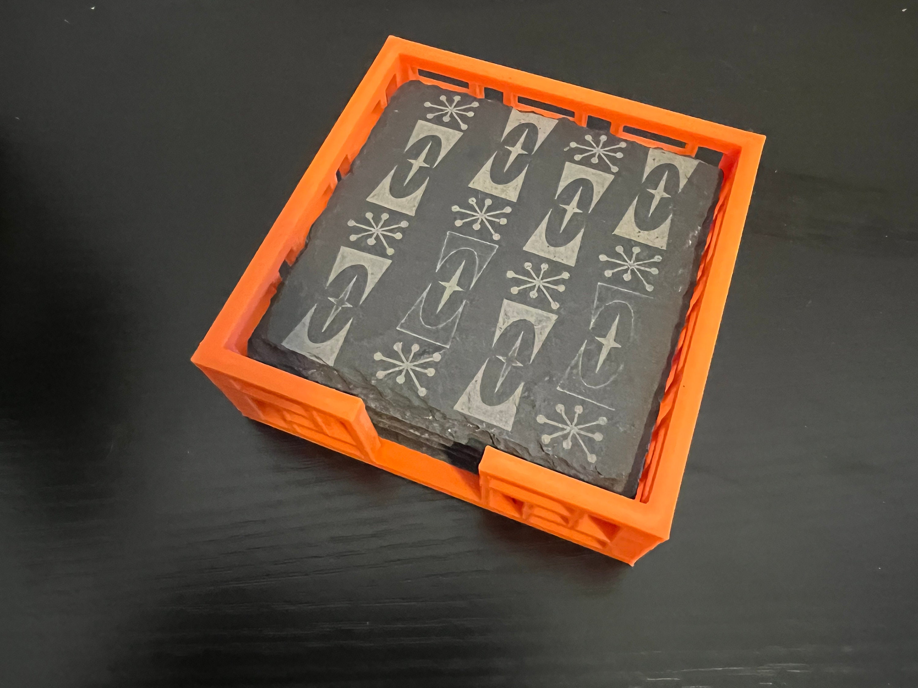 MCM Slate Coasters With 3D Printed Holder Mid Century Modern Coaster ...