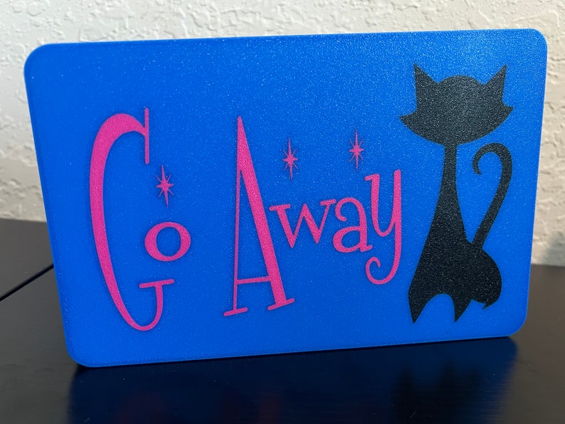Blue and Magenta Atomic Cat Go Away Mid Century Modern Led Light Box ...