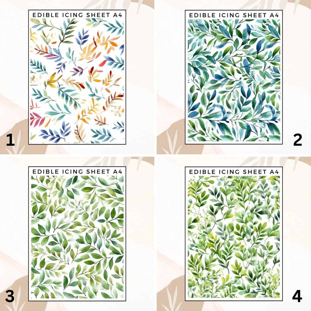 Edible Icing Sheet, Green Leaves Icing Sheet, Edible Cake Decorations ...