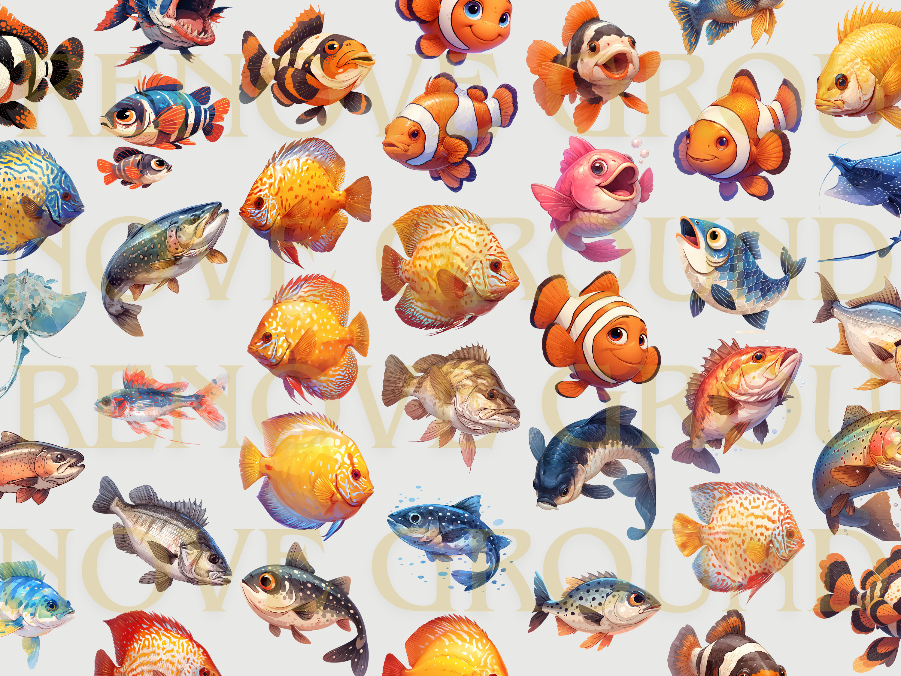 Freshwater Fish Clipart Bundle: 720 PNG Images, Commercial Use (digital ...