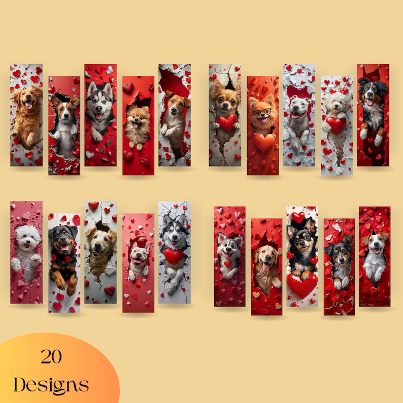20 Dog Love Bookmark Designs | Happy Animal Breaking Through Wall 3D ...