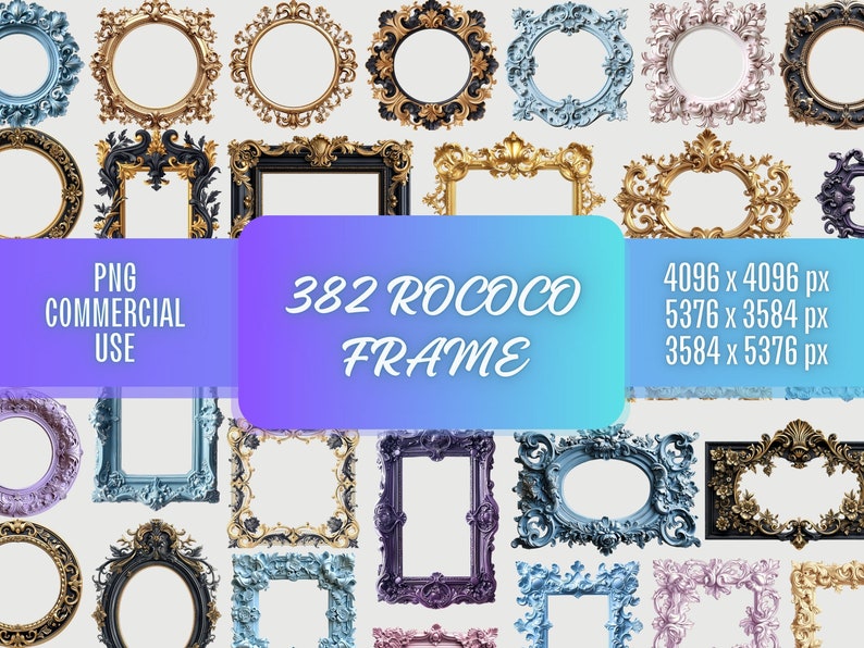 382 Antique Rococo and Baroque Vintage Frames Png Clipart Commercial ...