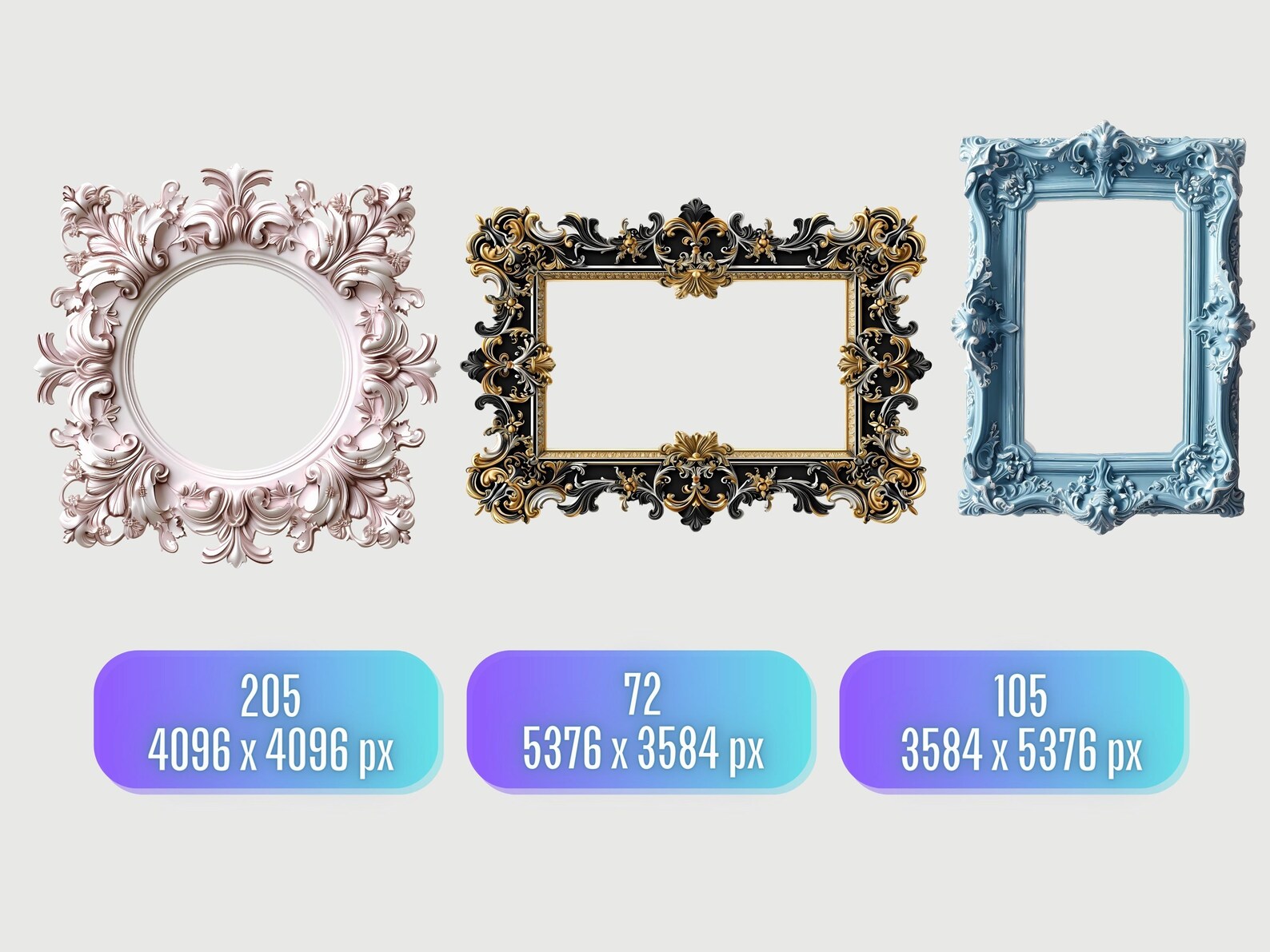 382 Antique Rococo and Baroque Vintage Frames Png Clipart Commercial ...