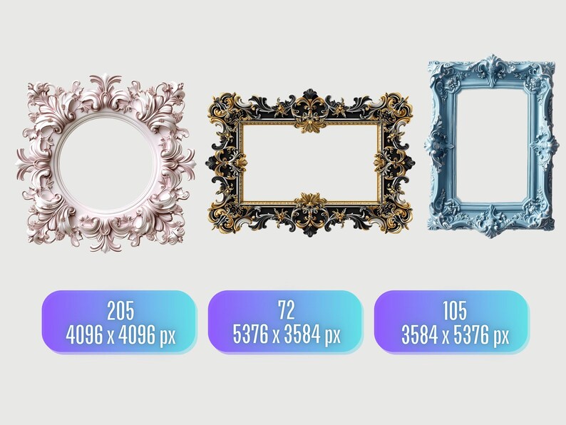 382 Antique Rococo and Baroque Vintage Frames Png Clipart Commercial ...