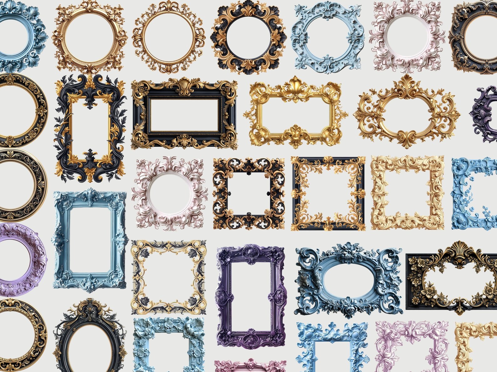 382 Antique Rococo and Baroque Vintage Frames Png Clipart Commercial ...