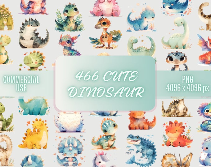 8 Baby Dinosaurs Clipart Images Watercolor PNG JPG Instant Download ...