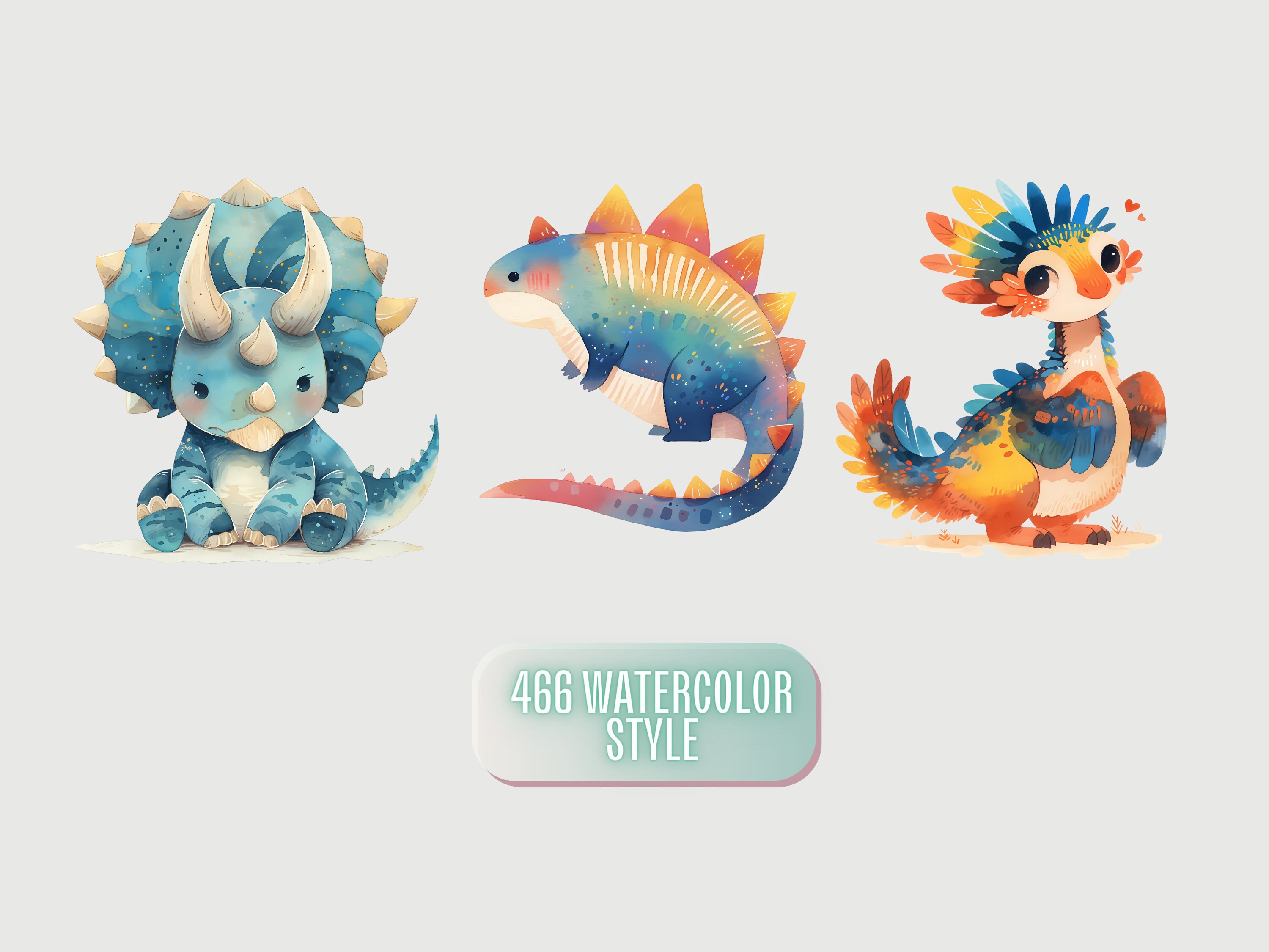 466 Cute Watercolor Dinosaurs Clipart Bundle PNG Commercial Use Baby ...