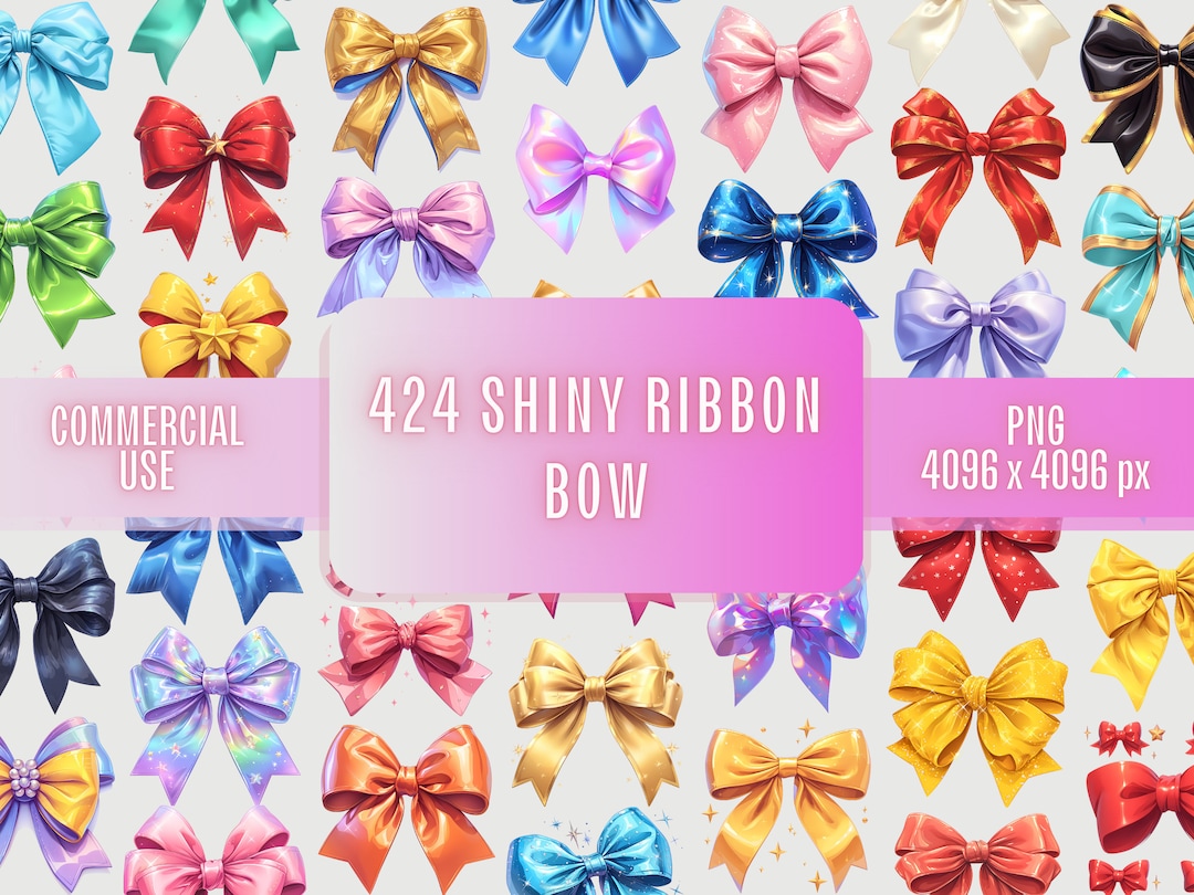 Shiny Ribbon Bow Clipart Bundle: Colorful Bows, Commercial Use (PNG) - Etsy