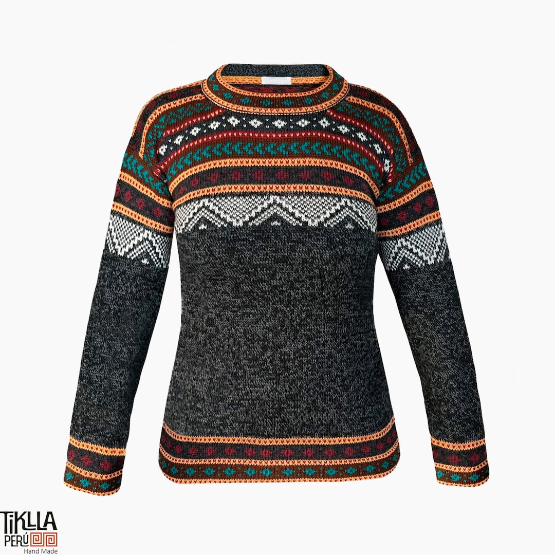 Dark Grey Alpaca Sweater, Inca Design, Peruvian Wool - Etsy