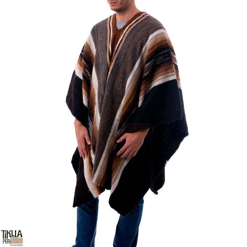 Traditional Peruvian Wool Blend Poncho - Chakana/allpaka, Winter Poncho ...
