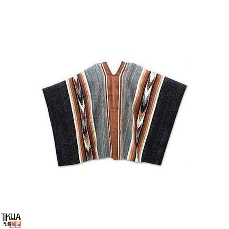 Traditional Peruvian Wool Blend Poncho - Chakana/allpaka, Winter Poncho ...