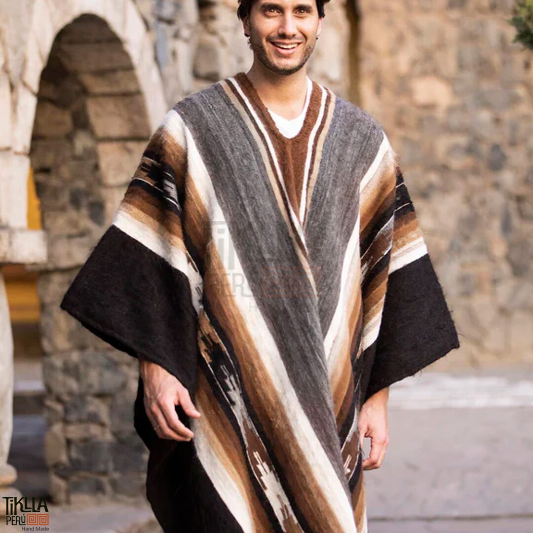 Peruvian Traditional Wool Blend Poncho - Chakana/allpaka - Etsy