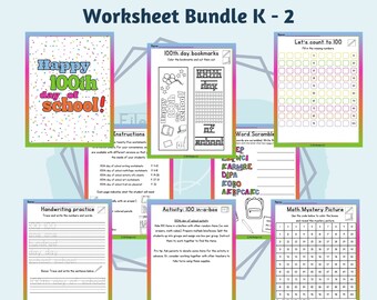 100th Day of School, 50 Page Super Worksheet Bundle Grades 3-5, Math ...