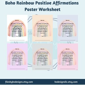 Positive Affirmations Poster Worksheet Boho Rainbow Super Bundle 17 ...