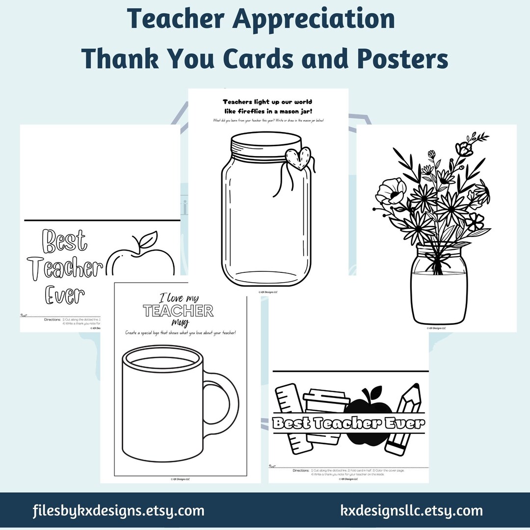 Teacher Appreciation Thank You Cards and Full Page Designs, Gifts for ...