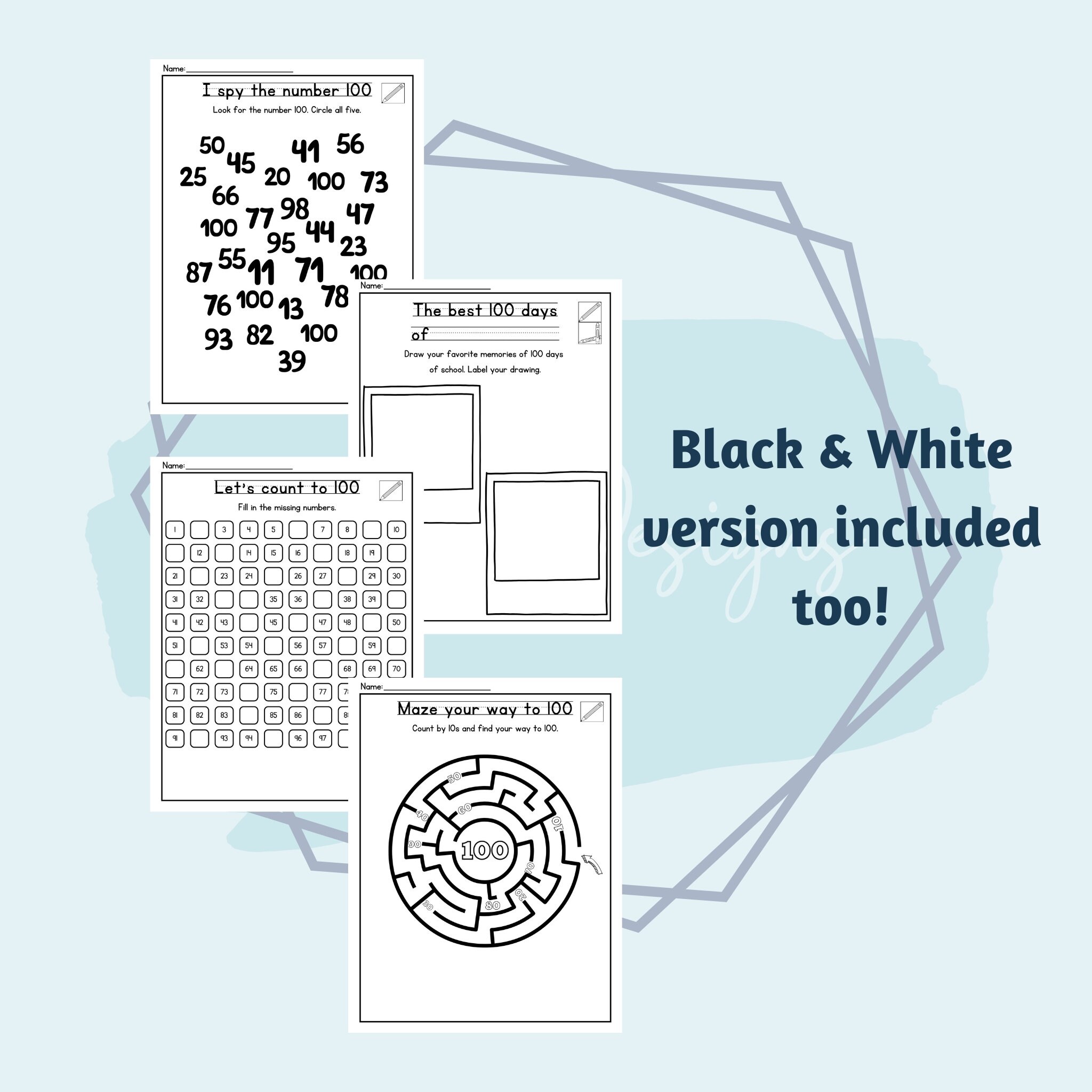 100th Day of School, 32 Page Worksheet Bundle Grades K-2, Math, ELA ...