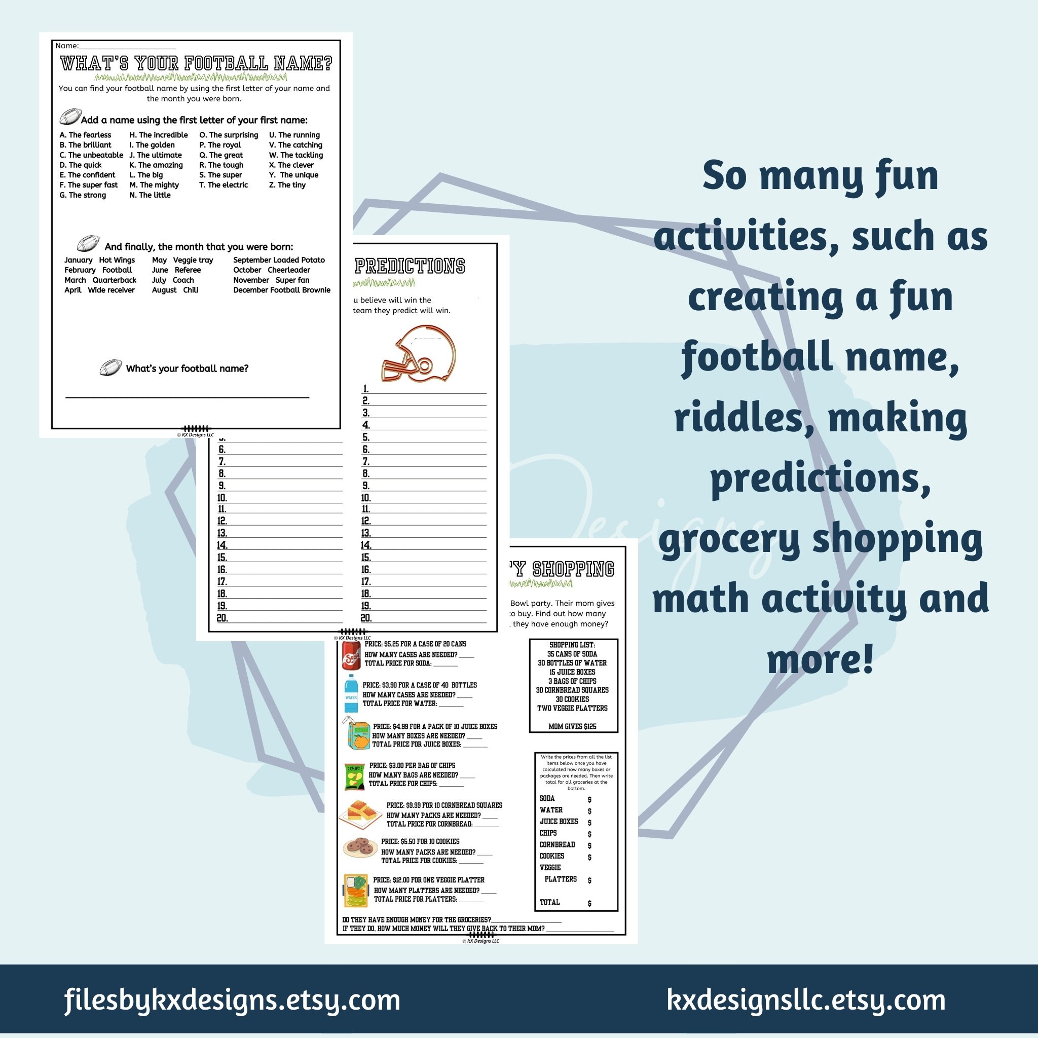 Activity Packet for the Big Football Game, Big Football Party ...
