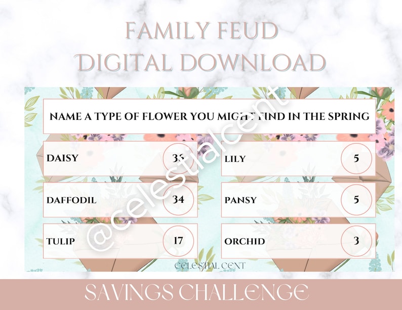 SPRING Digital Download Printable Family Feud Savings Tracker Money ...