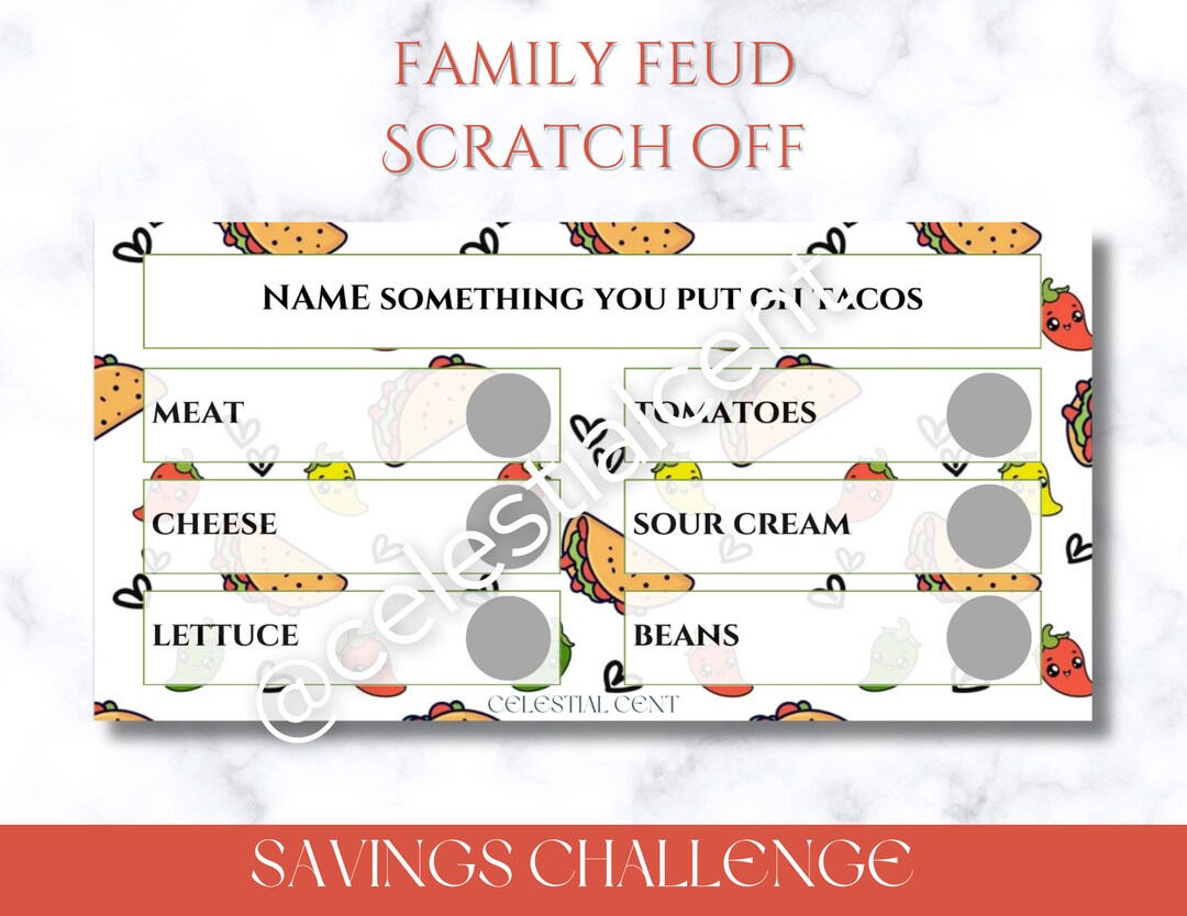 TACO Scratch off Family Feud Savings Tracker Money Savings Challenge ...