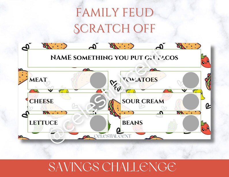 TACO Scratch off Family Feud Savings Tracker Money Savings Challenge ...