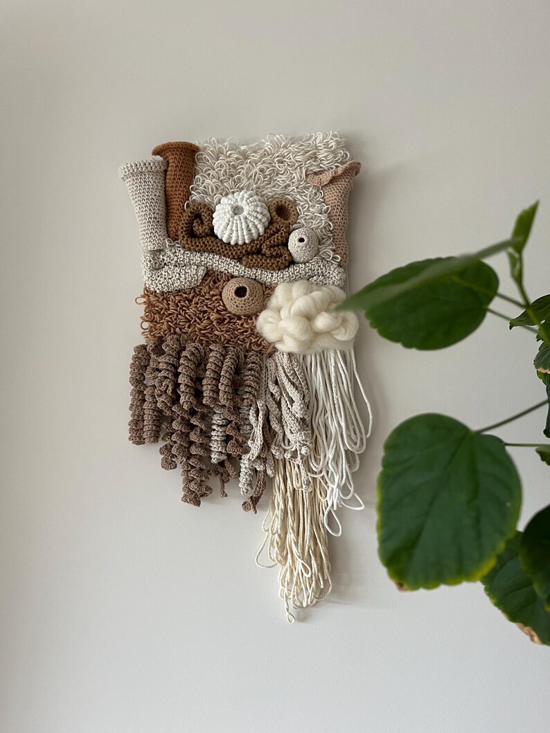 Neutral Fiber Art Wall Hanging, Textured Macrame Wall Decor, Minimalist ...