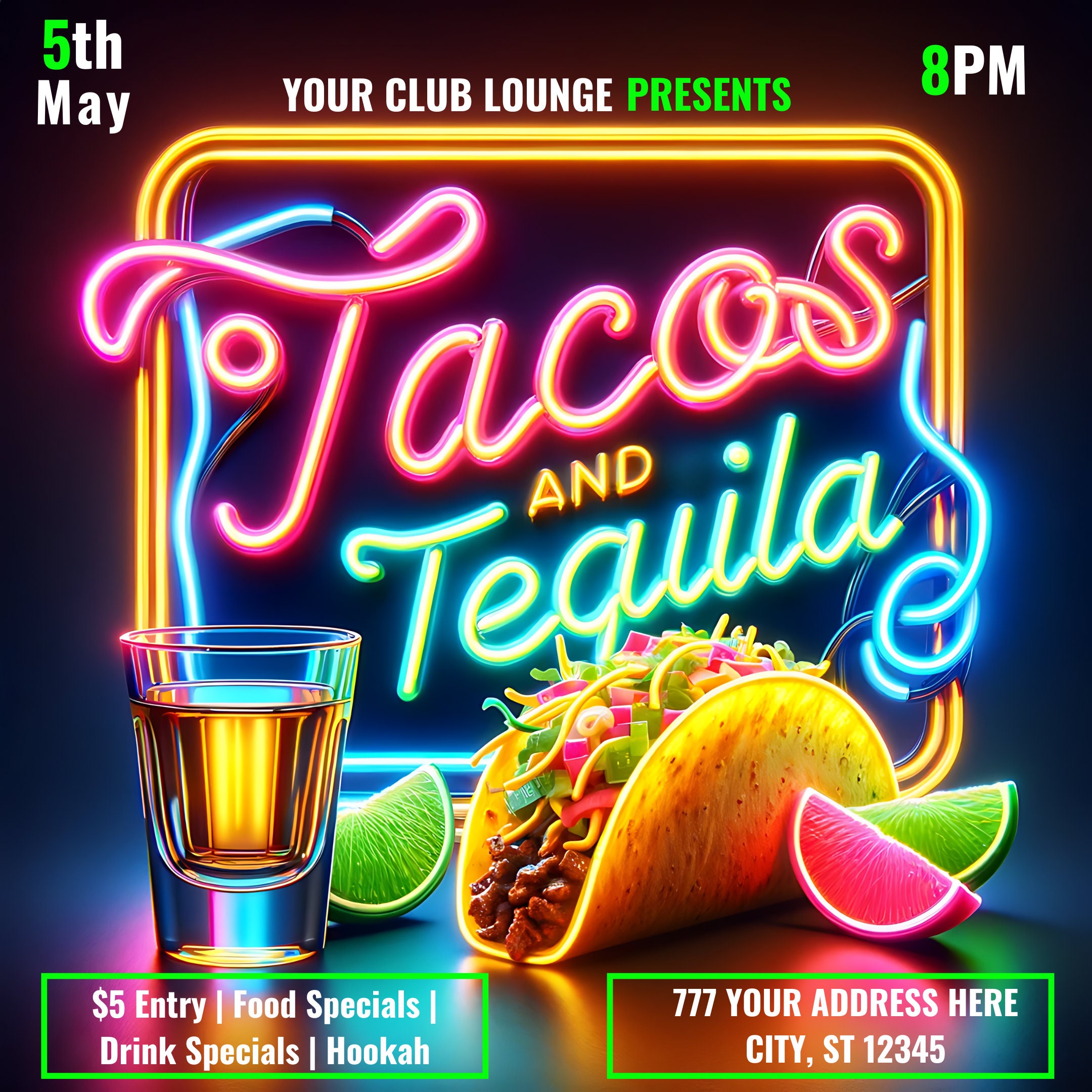 Tacos and Tequila Flyer, Taco Tuesday Flyer, Party Flyer, Editable ...