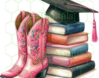 Cowboy Graduation, Cowboy Boots Clipart, Graduation Cap Clipart, Cowboy ...