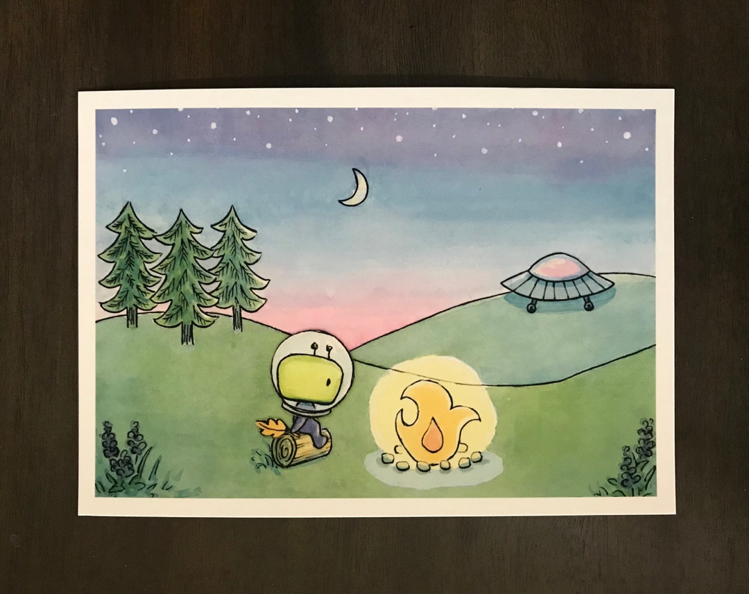 Alien Campfire 5x7 Print of Original Art - Etsy