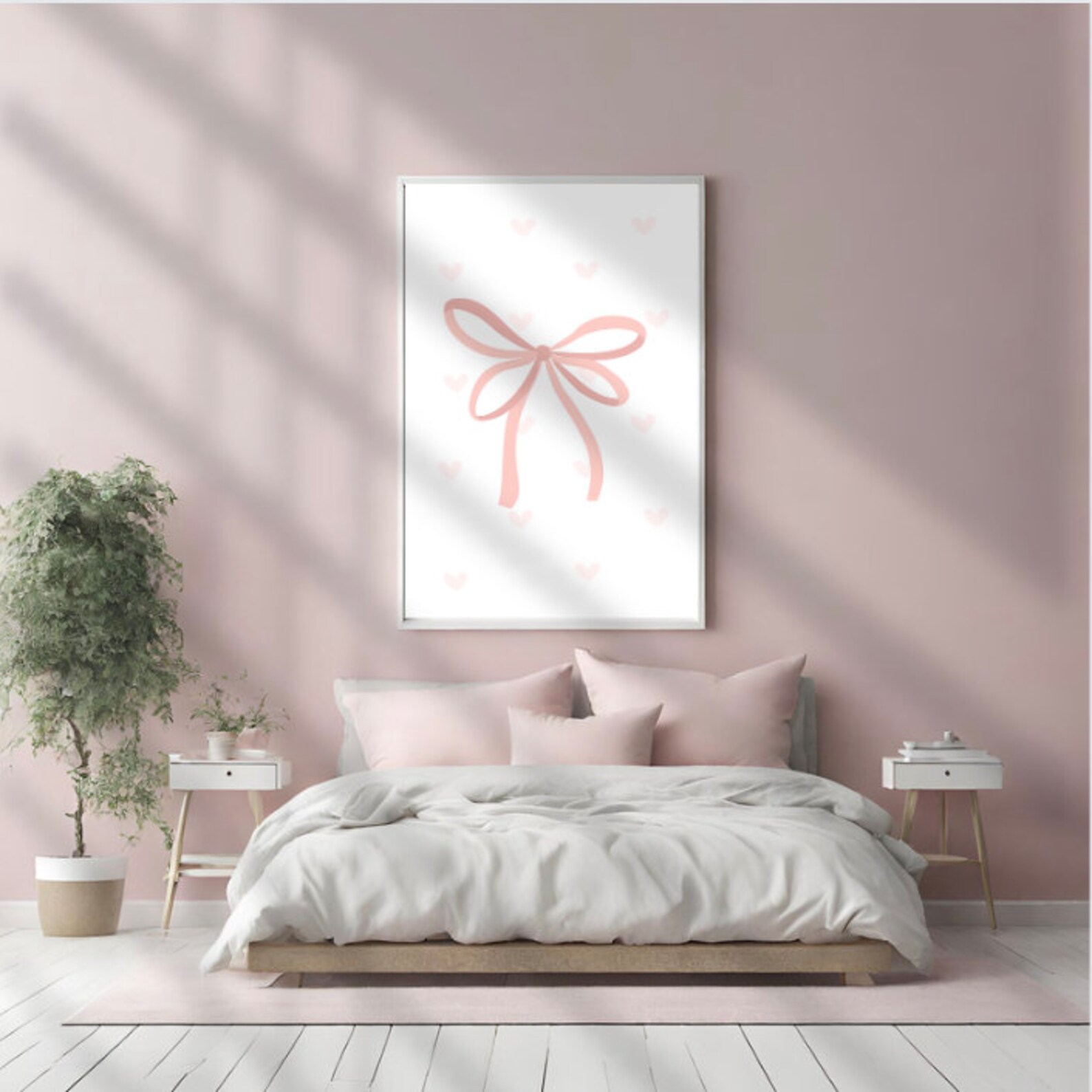 Cute Coquette Bow Printable Wall Art | Flirty Pink Hearts Decor ...