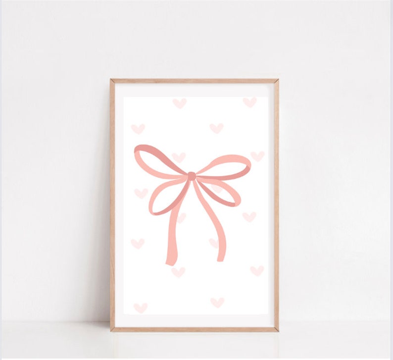 Cute Coquette Bow Printable Wall Art | Flirty Pink Hearts Decor ...