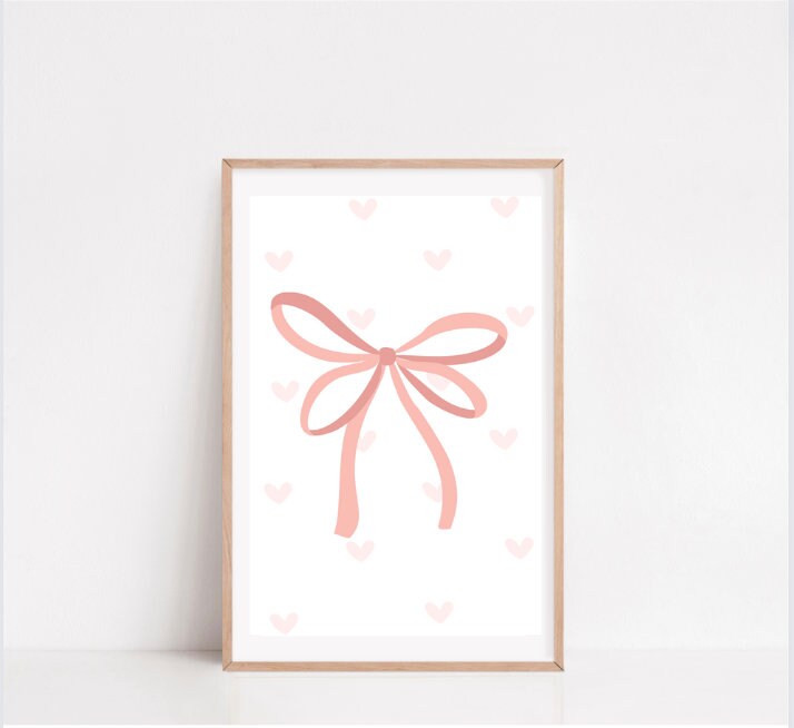 Cute Coquette Bow Printable Wall Art | Flirty Pink Hearts Decor ...