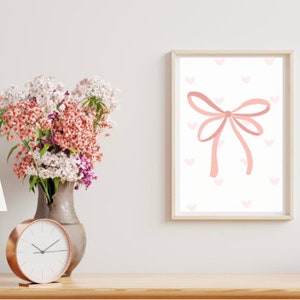 Cute Coquette Bow Printable Wall Art | Flirty Pink Hearts Decor ...