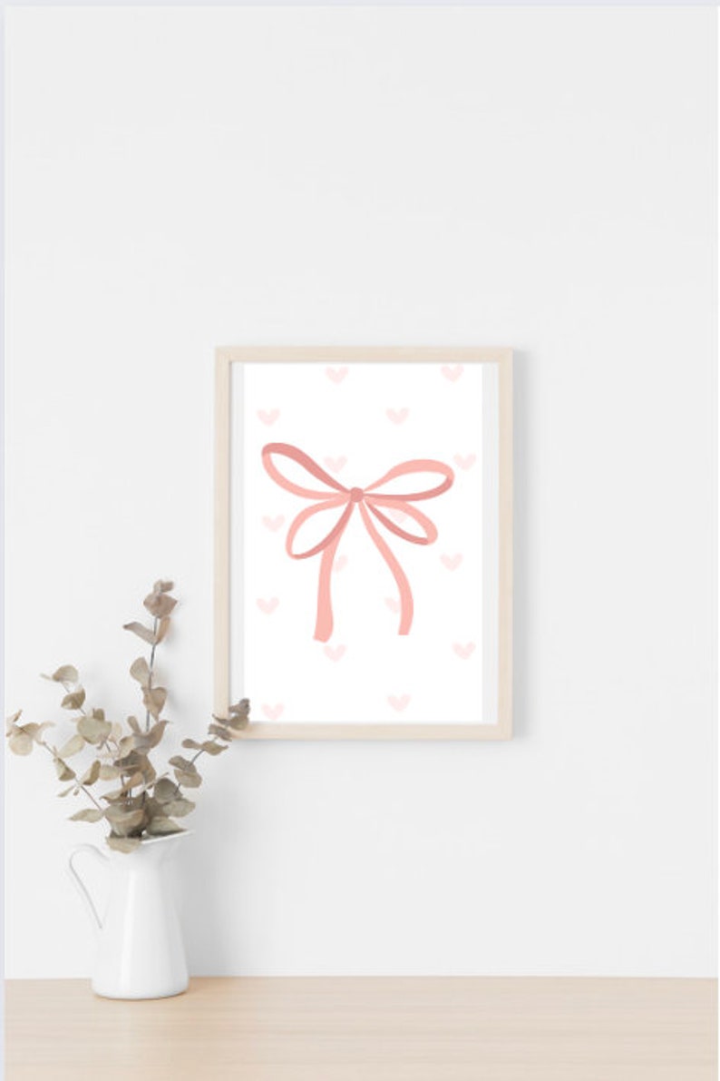 Cute Coquette Bow Printable Wall Art | Flirty Pink Hearts Decor ...