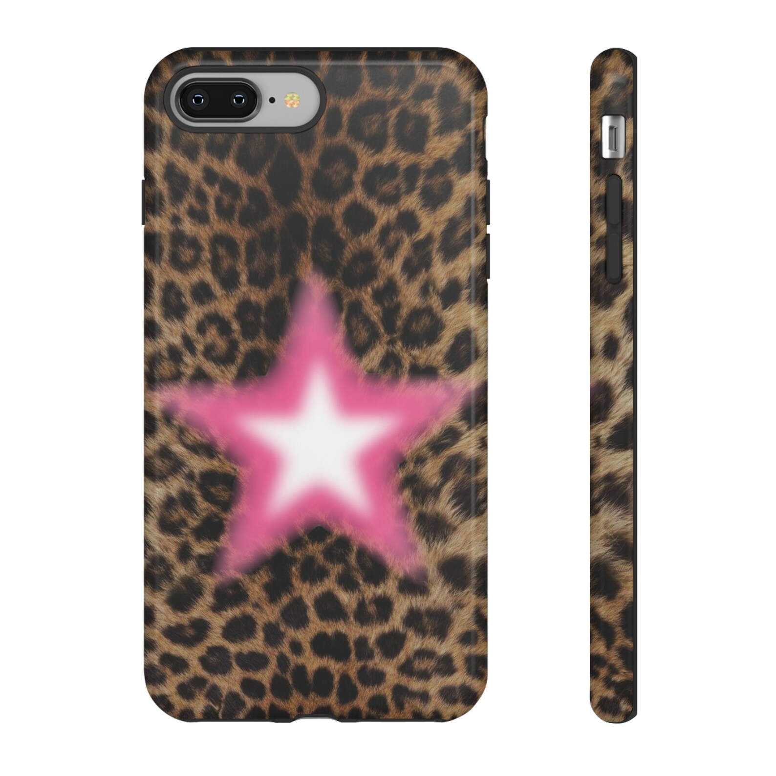 Leopard Print and Pink Star Aura Tough Phone Case | iPhone 17/16/15/14 ...
