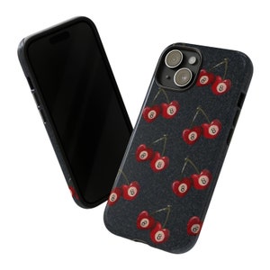 Cherry Ball Pattern Hand Painted Tough Phone Case in Black | iPhone 15 ...