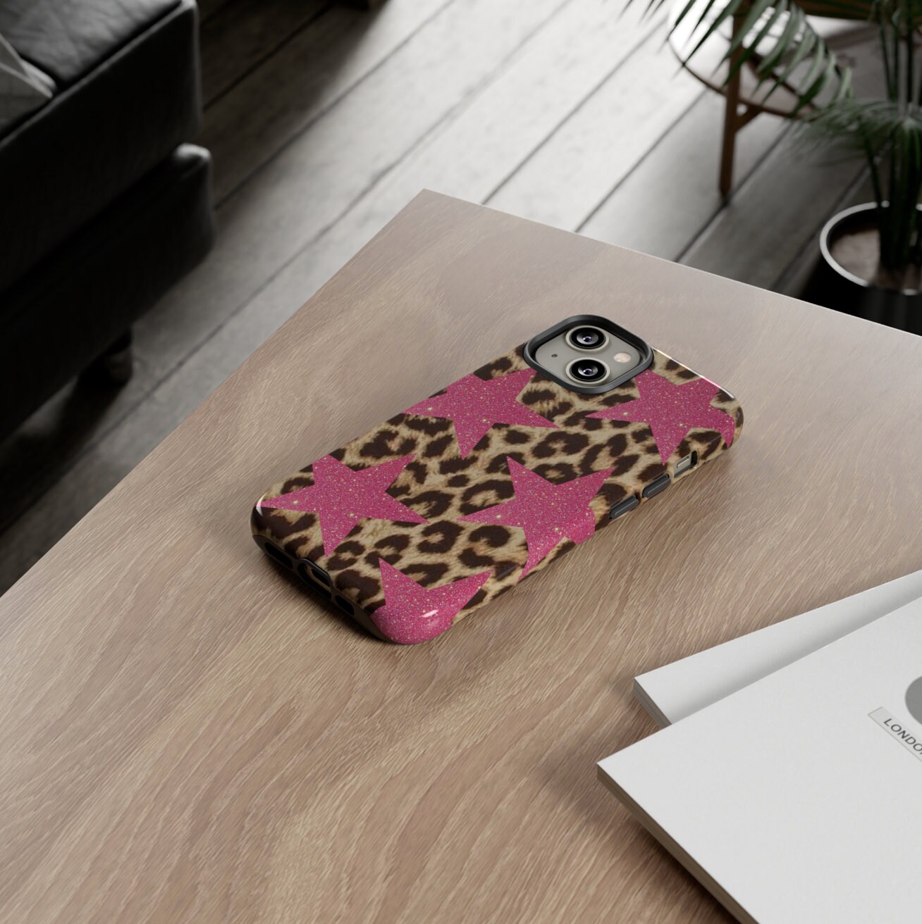Pink Star and Leopard Print Tough Phone Case iPhone 15/14/13/12/11 Pro ...